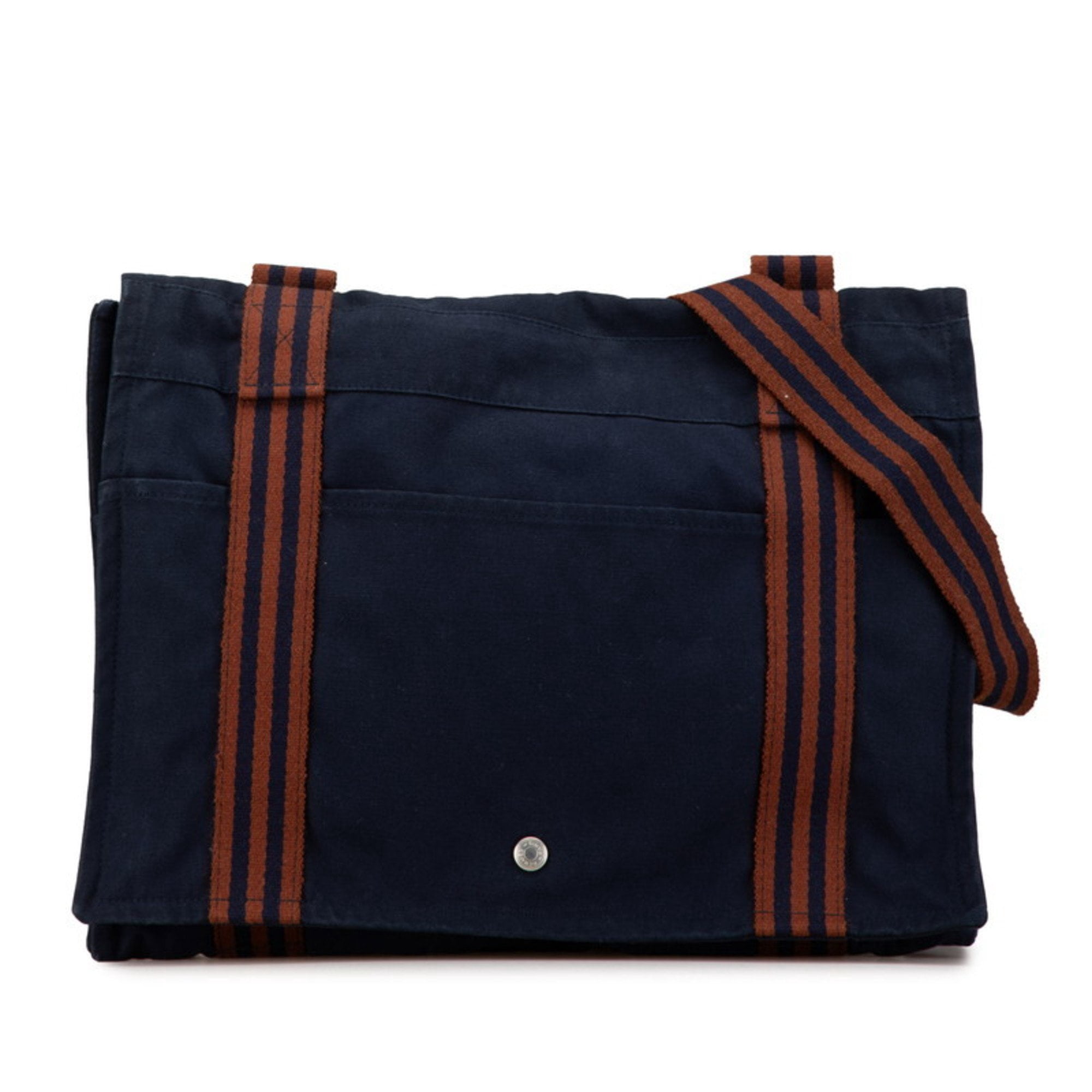 Pre-Owned Hermes Foultou Bassas PM Bag Shoulder Navy Brown Canvas Women ...