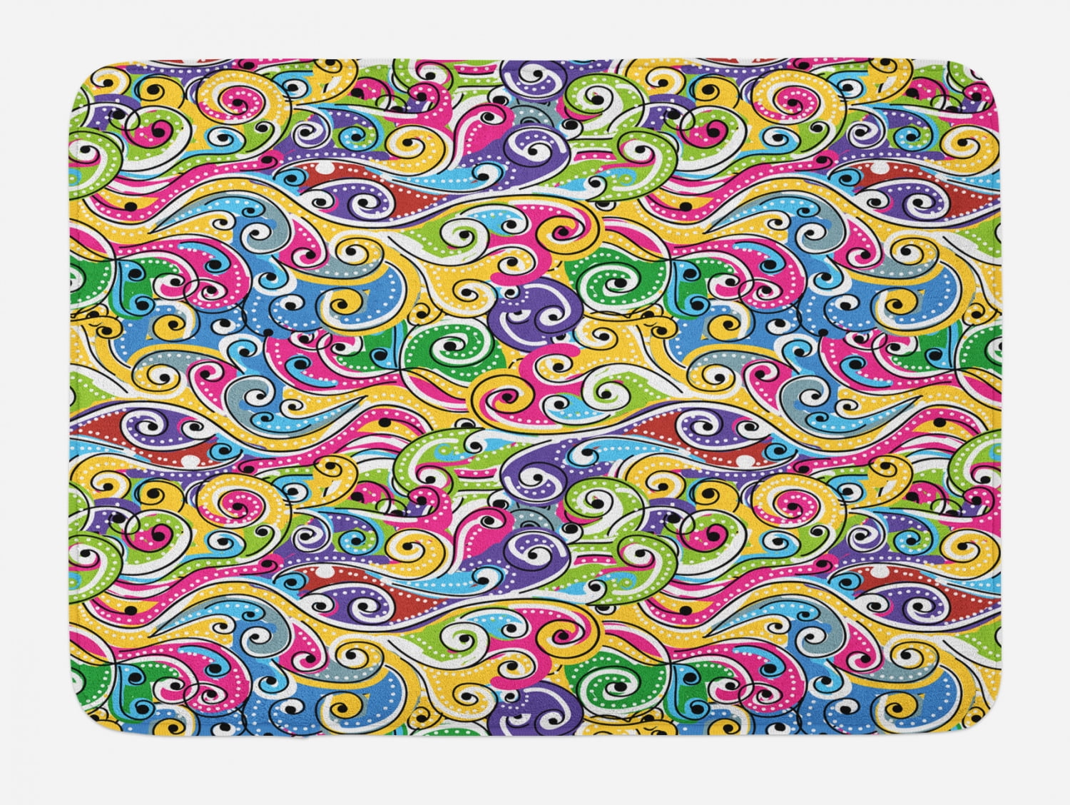 Wave Bath Mat, Funky Colored Curves with Spiraling Ends Doodle Style ...