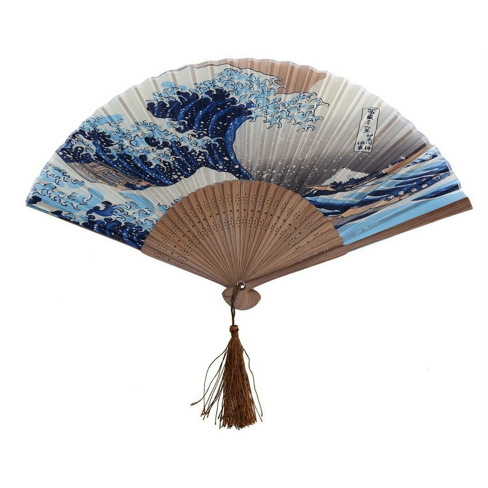 Traditional Japanese Folding Fan The Great Wave of Kanagawa Print with ...