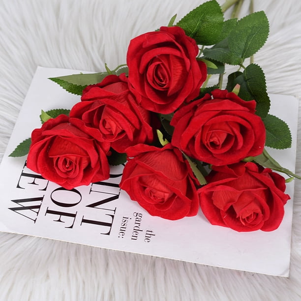 Travelwant Artificial Red Roses Flowers Long Stem Fake Silk Rose for ...