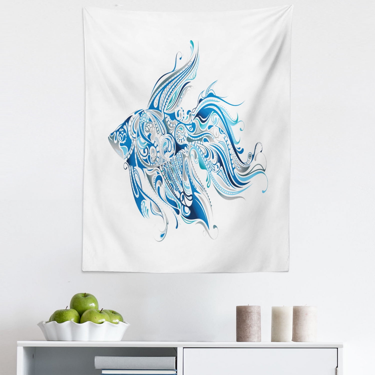 Fish Tapestry, Abstract Betta Splenden in Shades of Bohemian Pattern ...
