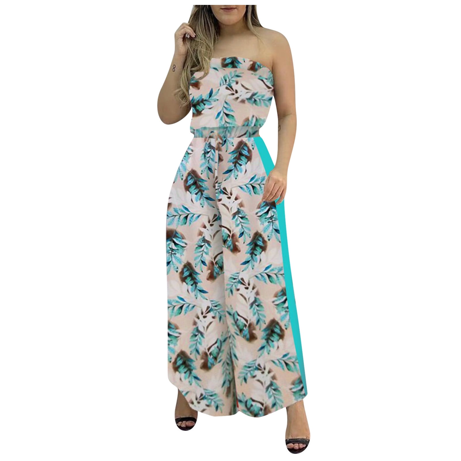 SELONE Rompers for Women Casual Fancy Loose Fit Long Pant Tube Top ...