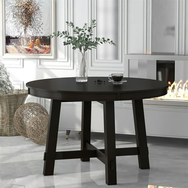 Round Extendable Dining Table, Wood Farmhouse Round Dining Table for 6 ...