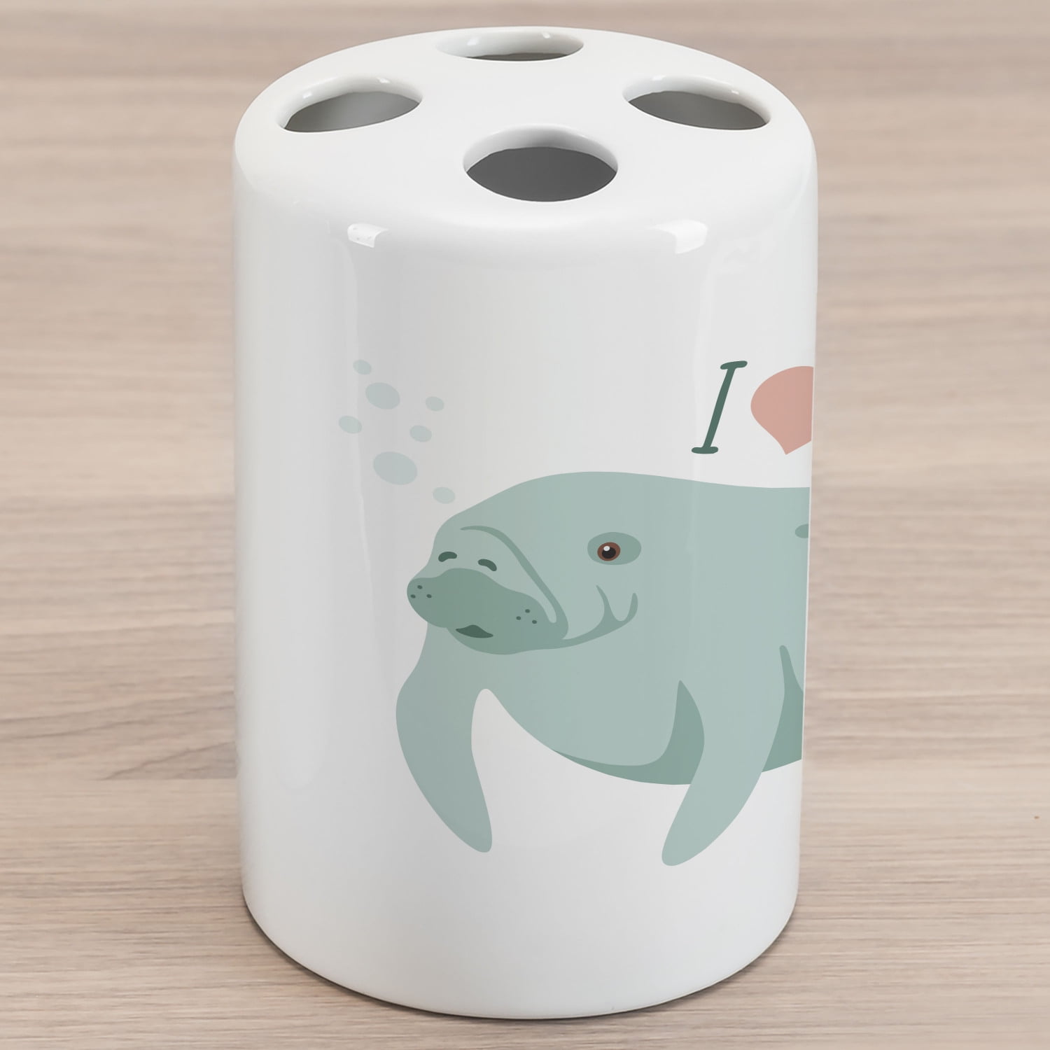 Manatee Ceramic Toothbrush Holder, Pastel Toned Arrangement with I Love ...