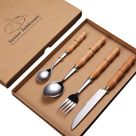 CANDeal 4PCS Stainless Steel with Wood Handle Cutlery Set, Classic ...