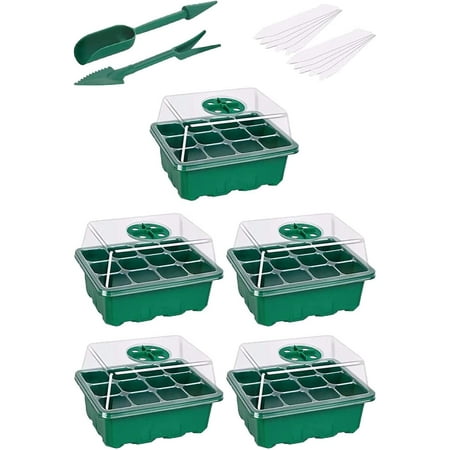 Wellhome 5 Pack Seed Starter Kit,12 Cells Seedling Trays Gardening ...