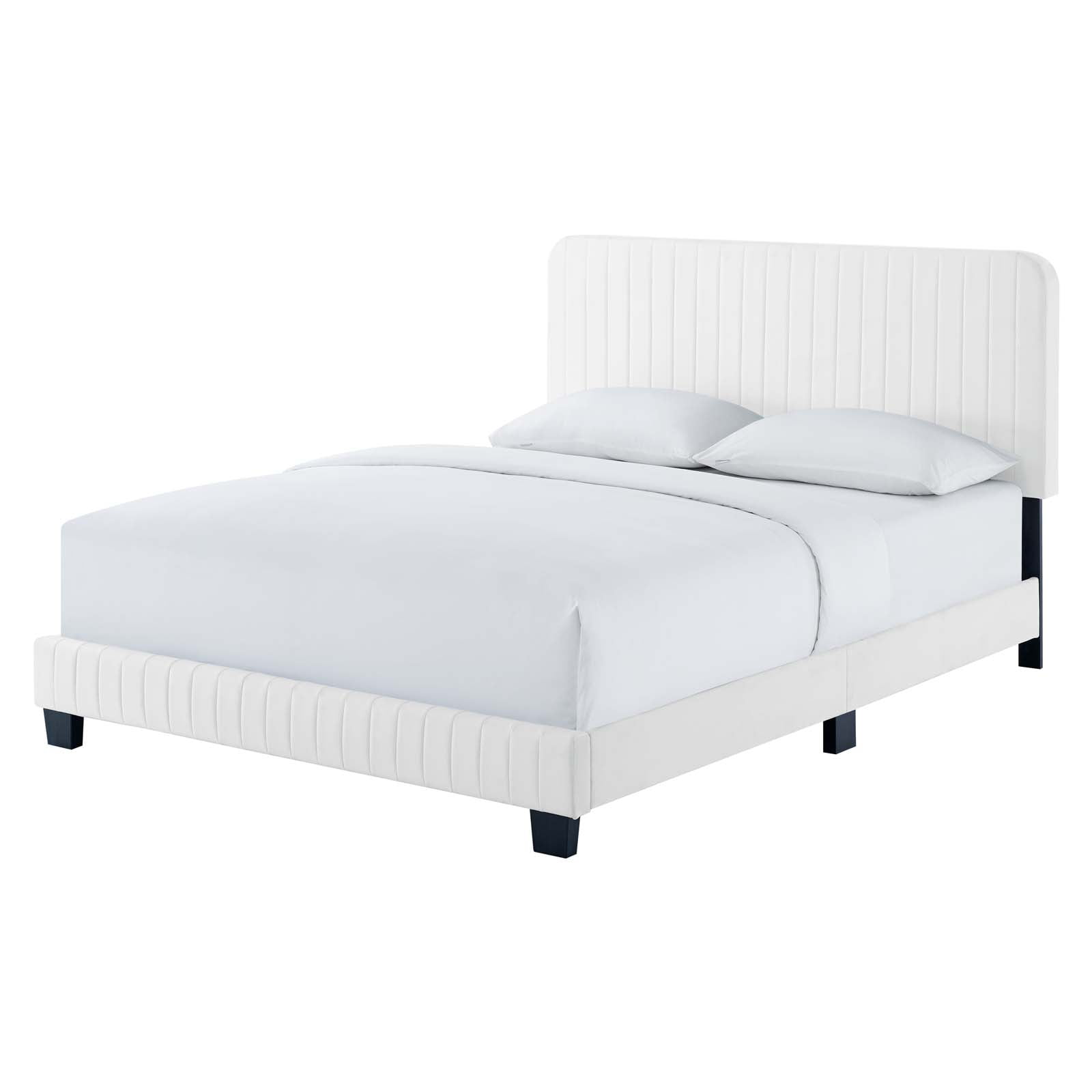 Tufted Platform Bed Frame, Full Size, Velvet, White, Modern ...