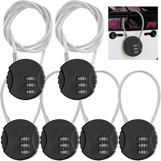 Paquete de 6 candados de combinación pequeños, reiniciables, de 3 dígitos, con cable, candados ...