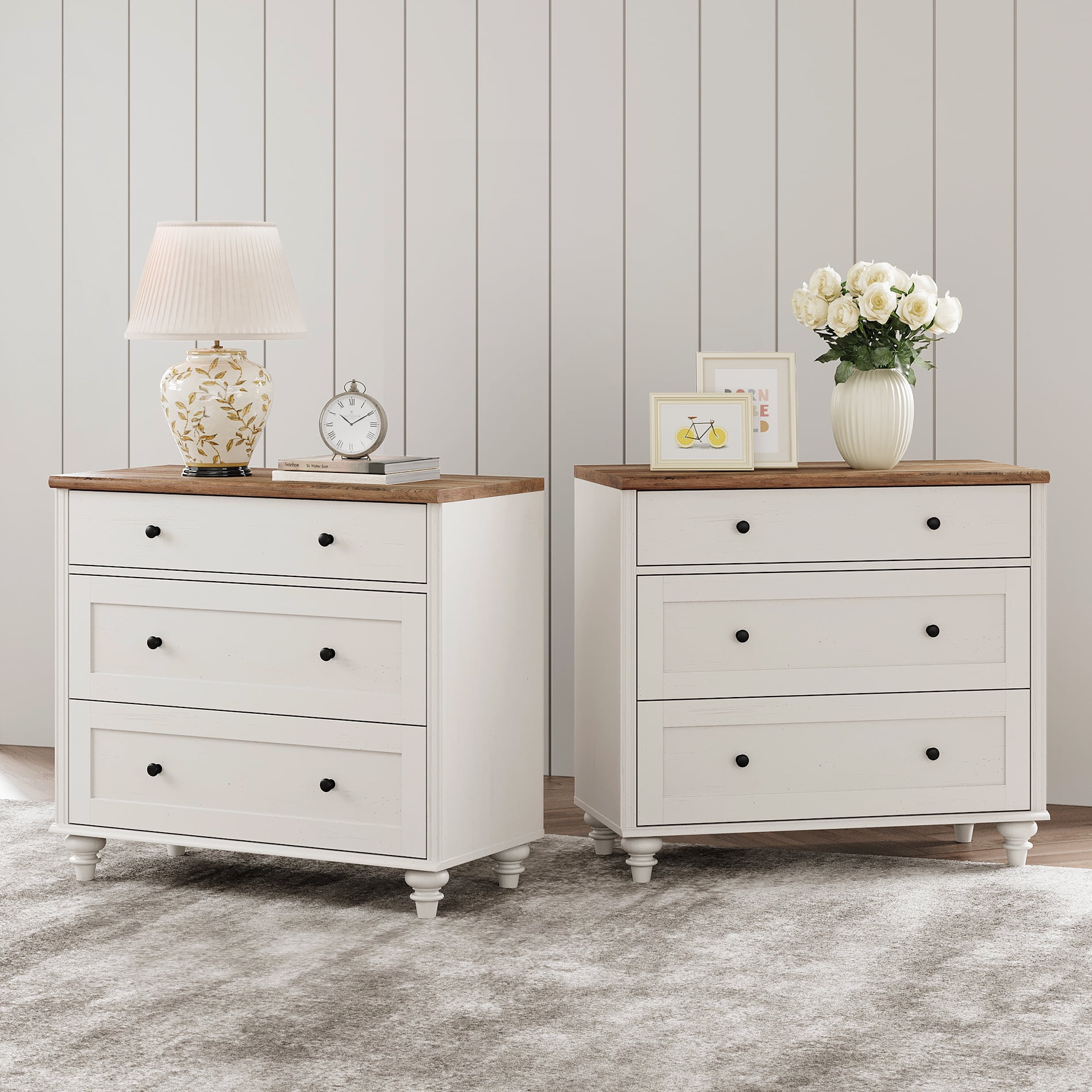 Click here for Wampat Farmhouse Nightstand  3-Drawer Wood Bedside... prices