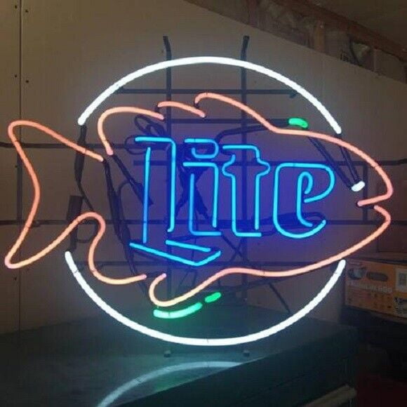 Queen Sense 20"x16" Millers Lite Bass Fish Neon Sign Man Cave Handmade ...