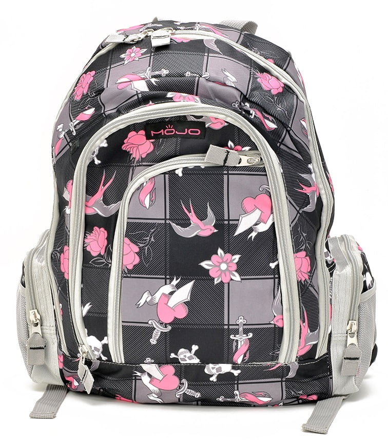 Mojo Backpack with Laptop Compartment Grey Skull Flower - Walmart.com