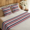 Bed Runner for Cal King Size Bed, Red Navy Blue Striped 3 Pcs Bedding ...
