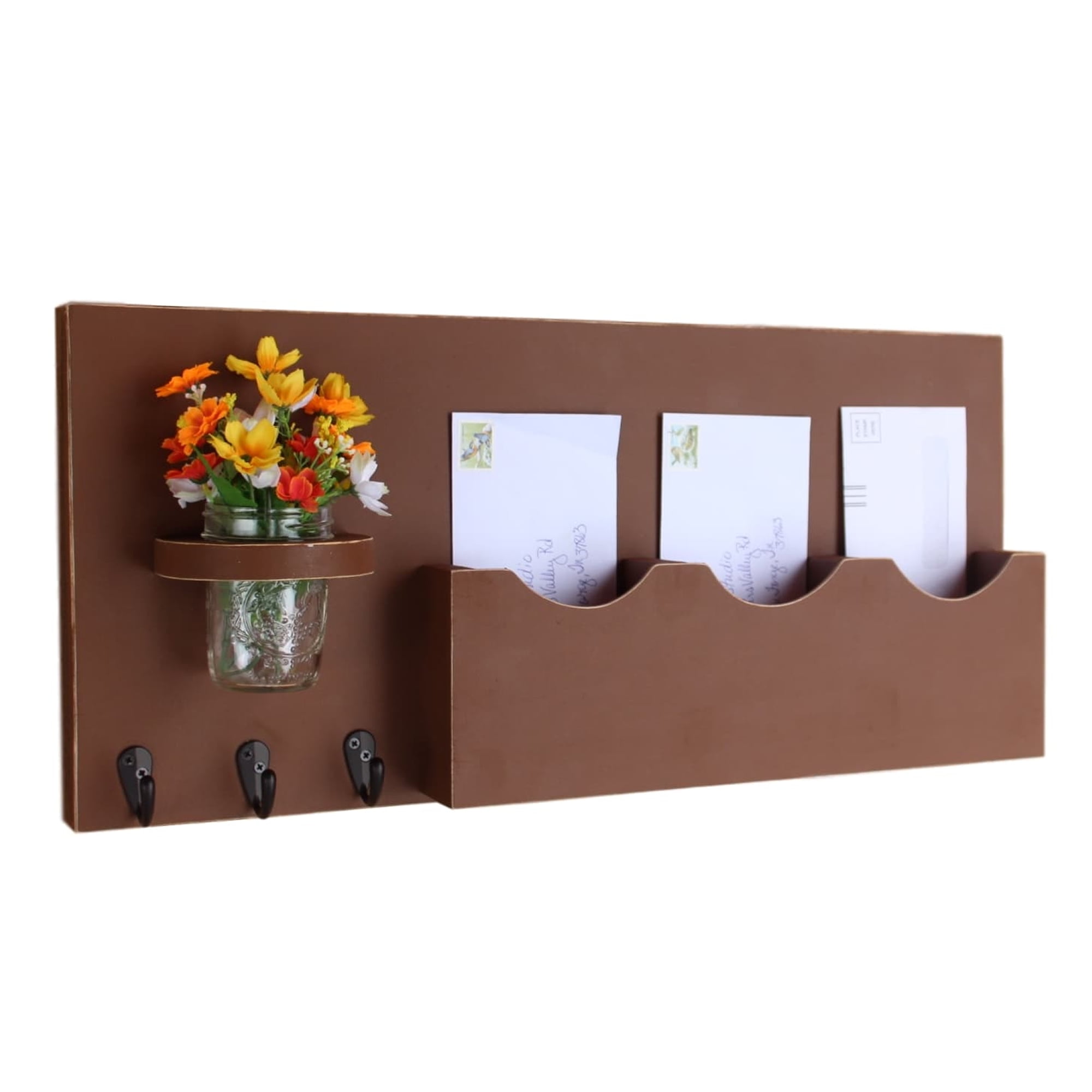 Triple Slot Mail Organizer with Key Hooks & Mason Jar - Walmart.com