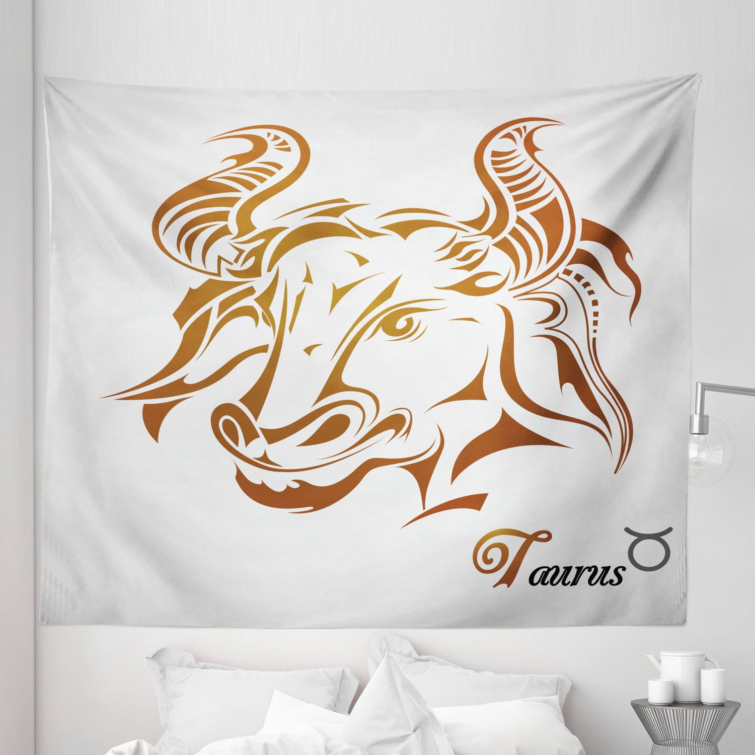 Zodiac Taurus Tapestry, Animal Face with and Design Horoscope Style Art ...