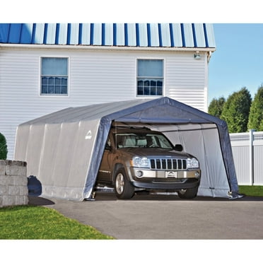 ShelterLogic Steel Garage-in-a-Box, 13 x 20 x 12 ft, Gray, Peak Style ...