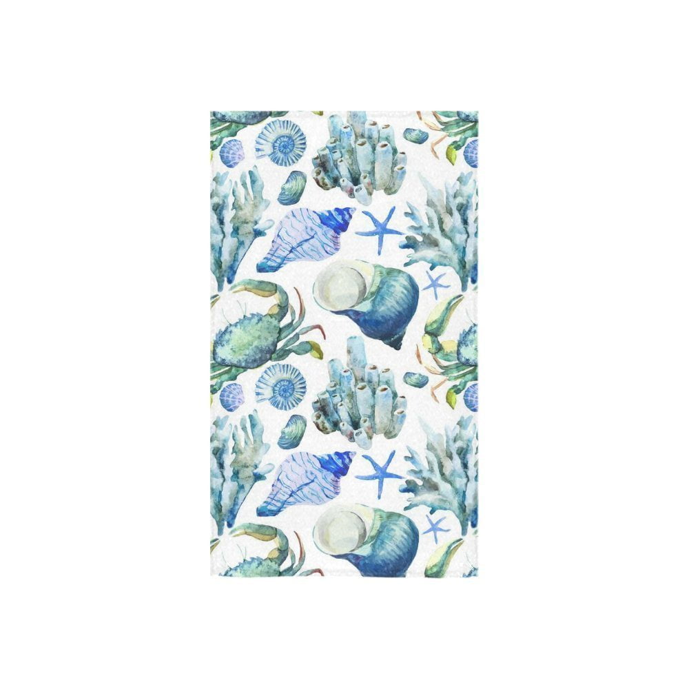 ZKGK Watercolor Blue Starfish Seashell Hand Towel Bath Bathroom Shower ...