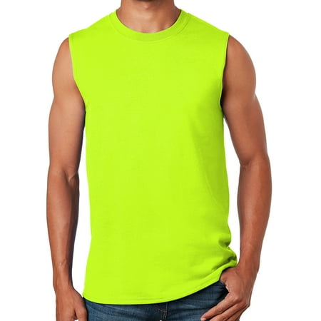 Mens High Visibility Sleeveless Muscle Tee Shirt - Safety Green, Medium ...