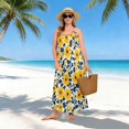 All-Over Print Backless Cross Strap Slip Dress, Loose A-Line Slim Fit ...