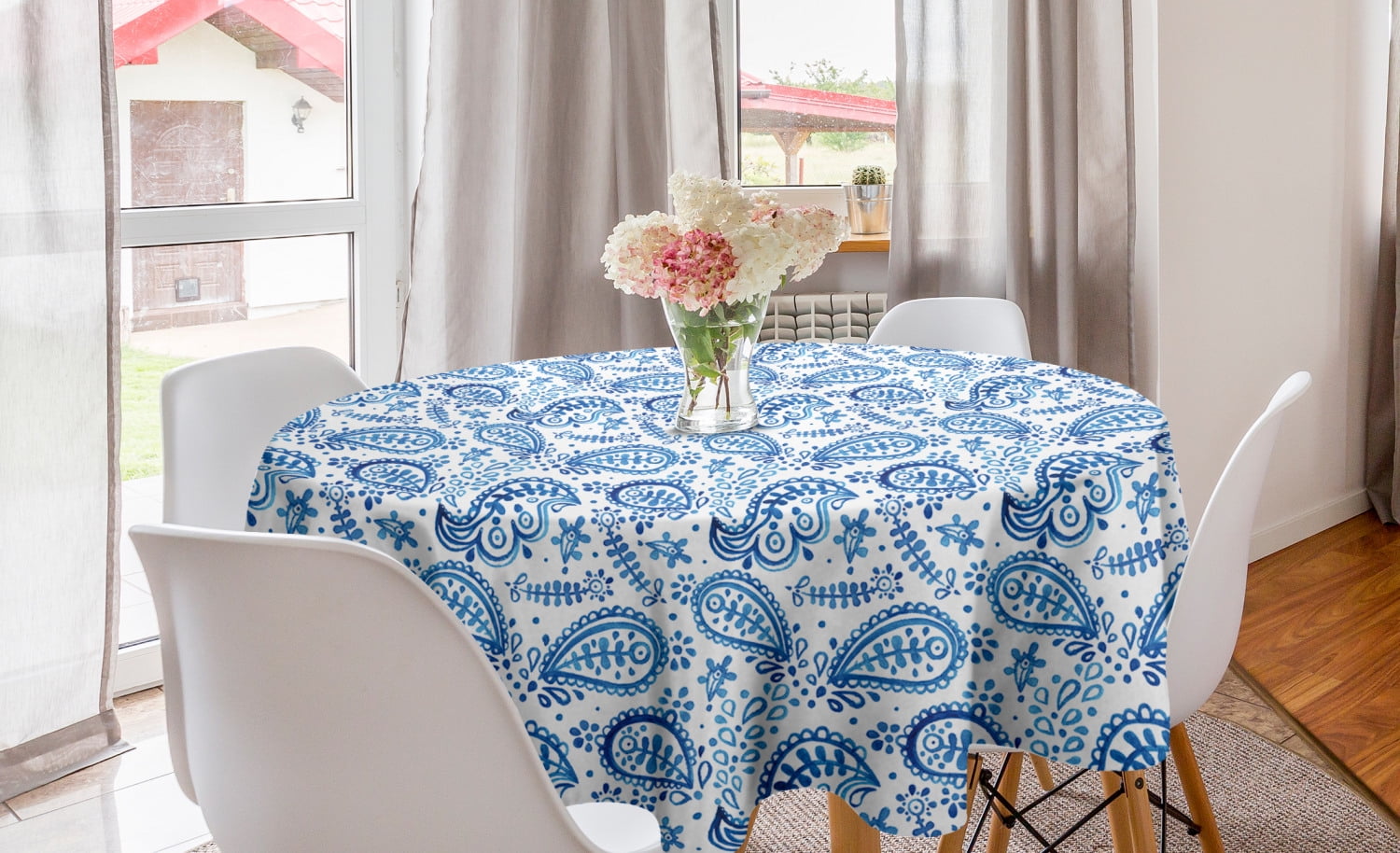 Paisley Round Tablecloth, Hand Painting Look Ikat Style Vintage Eastern ...