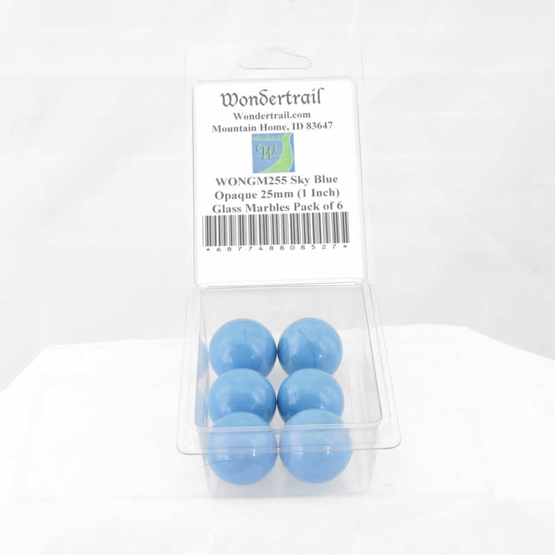 Sky Blue Opaque 25mm (1 Inch) Glass Marbles Pack of 6 Wondertrail ...