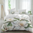 4 Piece Duvet Cover Set Queen, Farmhouse Magnolia Flowers Soft ...