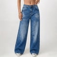 AGKIZG Womens High Waist Washed Wide Leg Denim Pants Multi Bead Loose ...