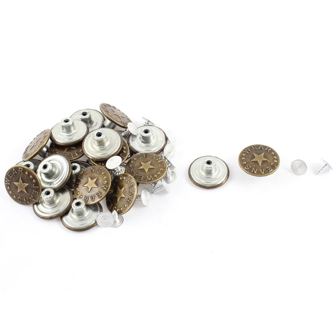 21 Pcs Copper Tone Star Letters Pattern Snap Tack Jean Buttons 20 x 8mm ...