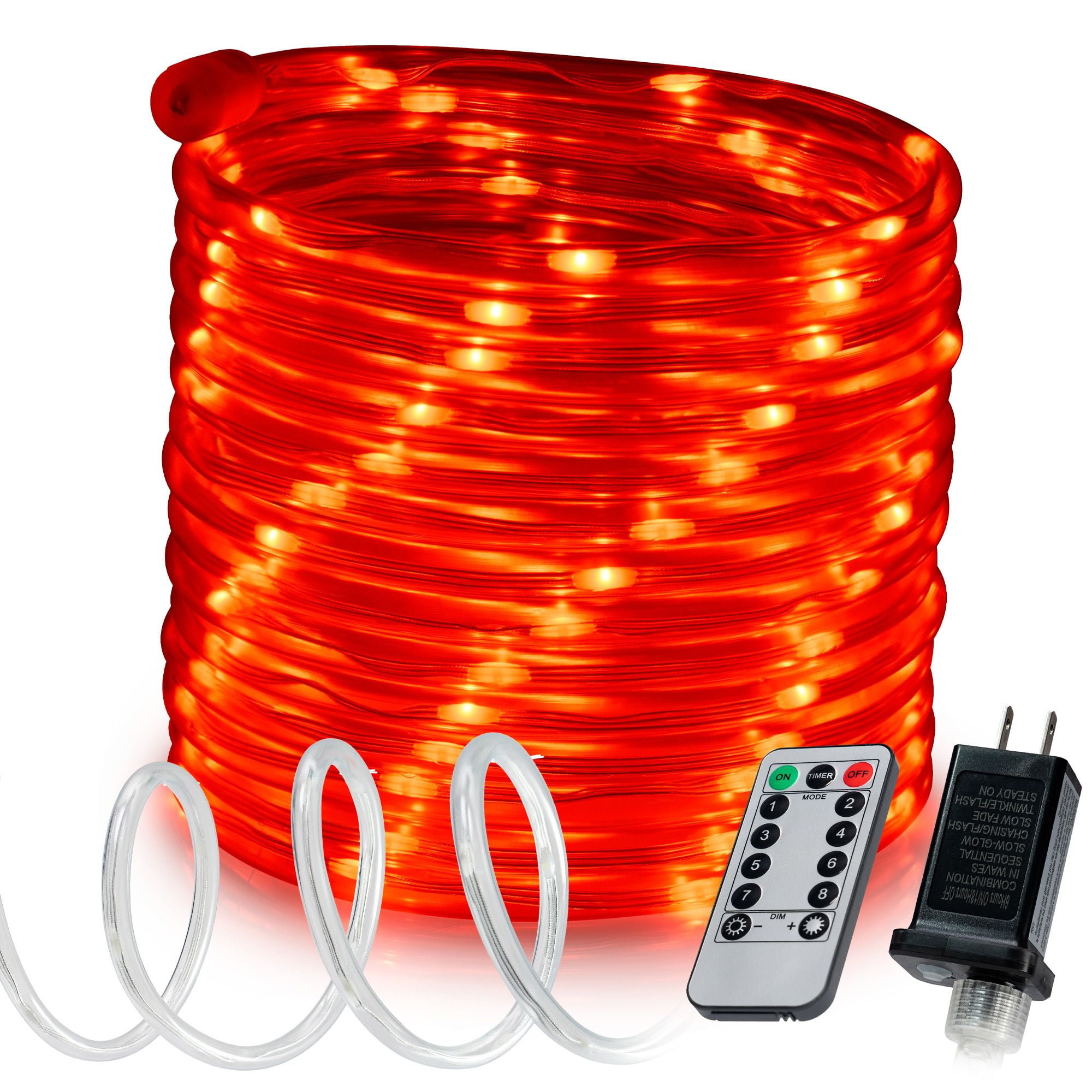 WYZworks 50ft Red Orange 8-Mode LED Rope Light w/Remote Control ...