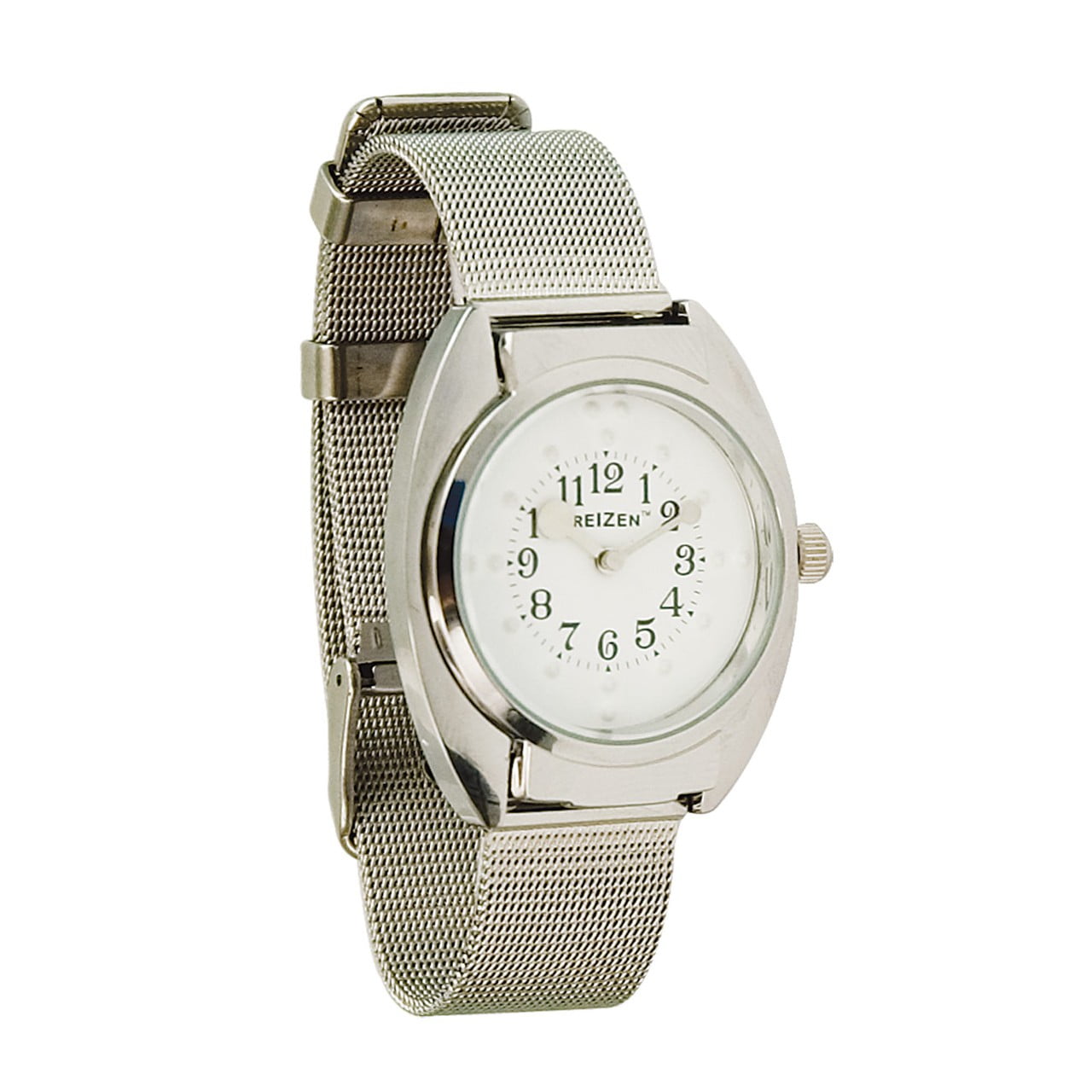 Reizen - Unisex Braille Watch-Chrome-Steel Mesh Band-White Dial ...