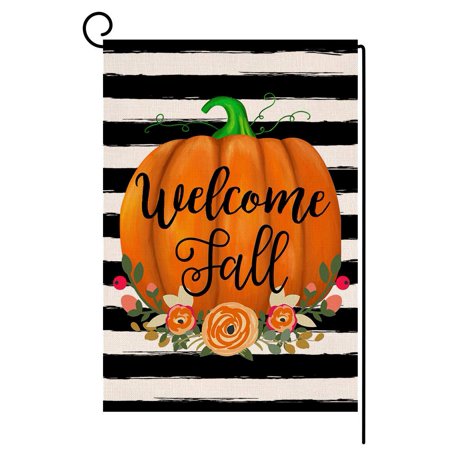 Welcome Fall Pumpkin Stripe House Drapeau Vertical Double Face ...
