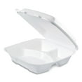 Dart Foam Hinged Lid Container, Performer Perforated Lid, 3-Compartment, 9 x 9.4 x 3, White, 100 ...