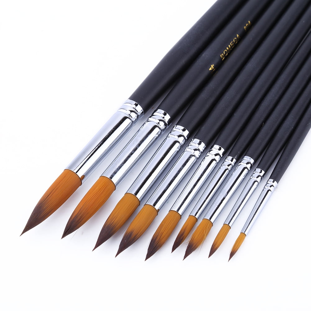 Zaqw 9 PCS Pointed Tip Nylon Long Wooden Handle Paint Brushes Set for ...