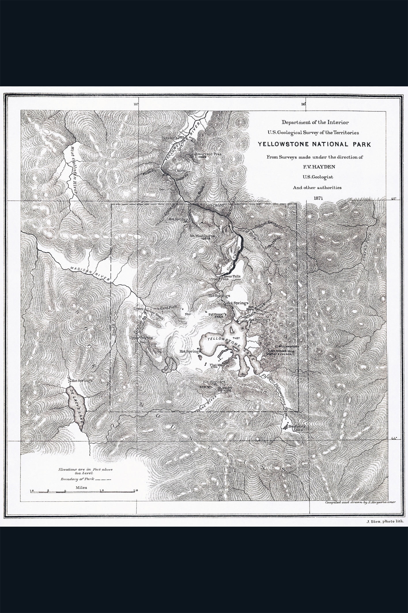24x36 gallery poster, Ferdinand V. Hayden's map of Yellowstone National ...