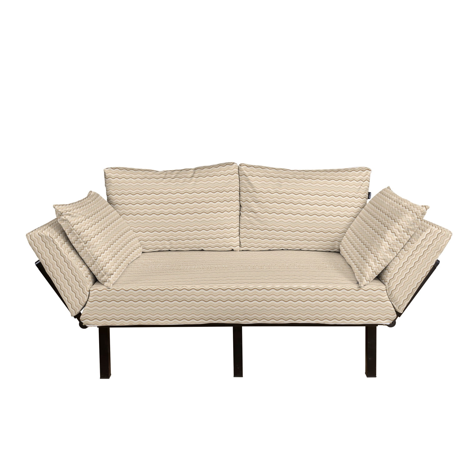 Tan Futon Couch, Wavy Curvy Lines Flowing in Vertical Direction Swirl ...