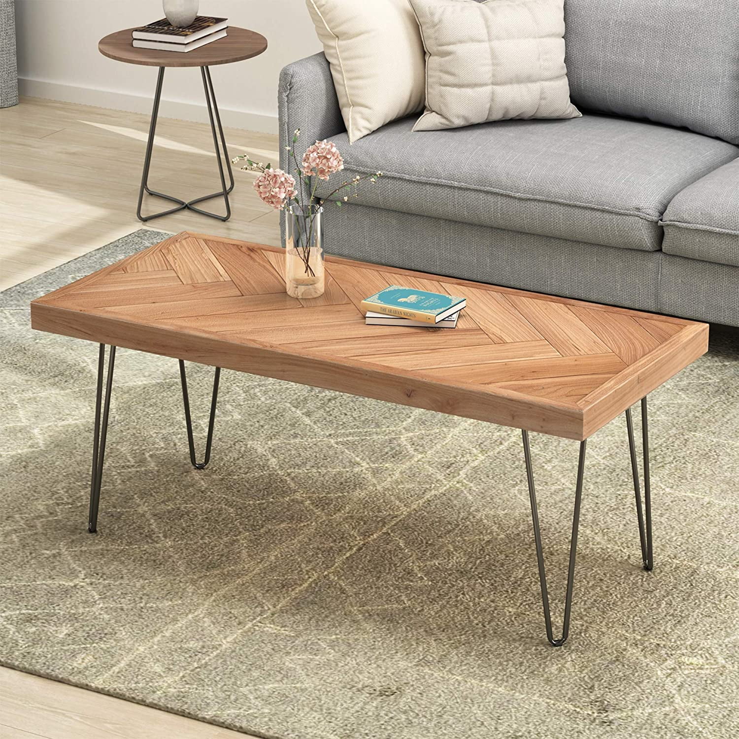 Modern Wood Coffee Table Nature Cocktail Table For Living Room Chevron
