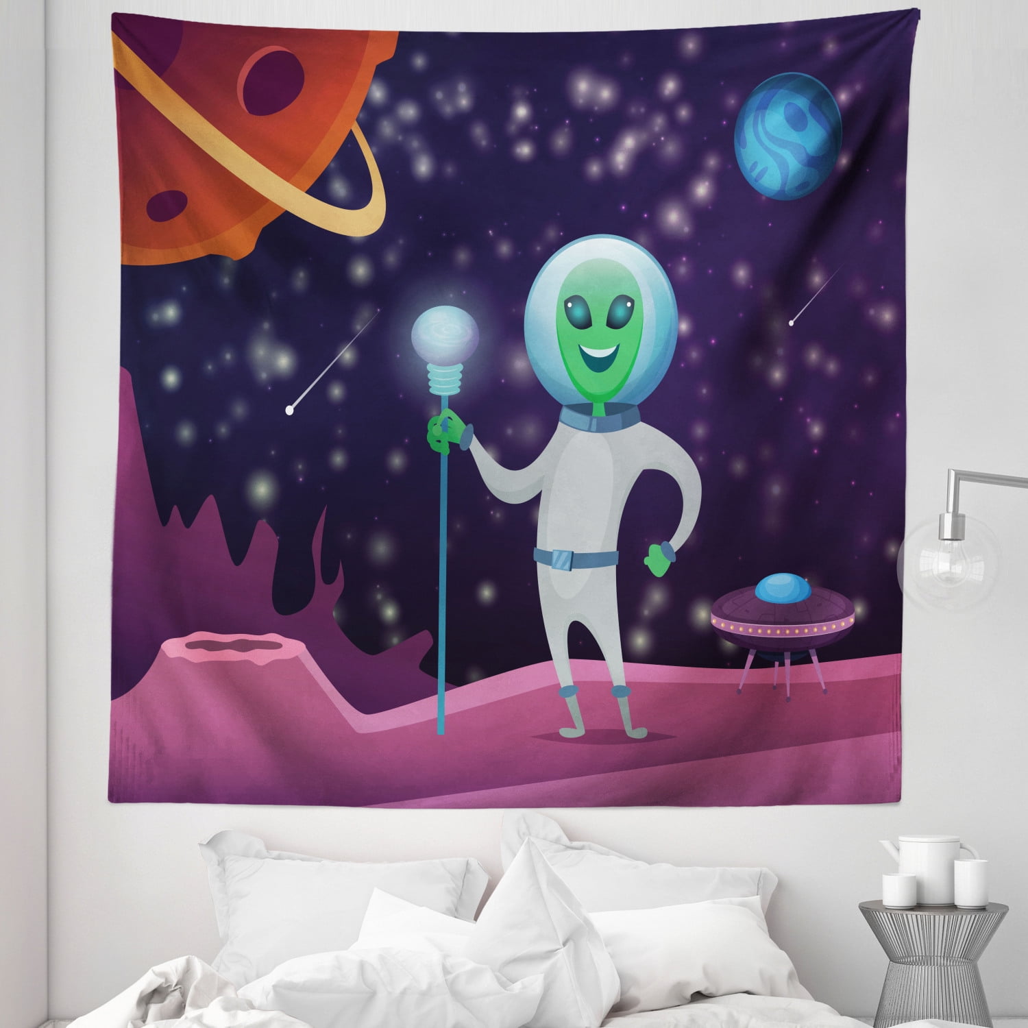 Alien Tapestry, Cosmic Space Background with Funny Character Outer ...