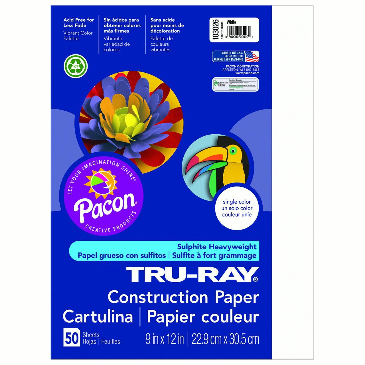 Pacon® Tru-Ray® Construction Paper, 9" x 12", White - 50 Sheets per ...
