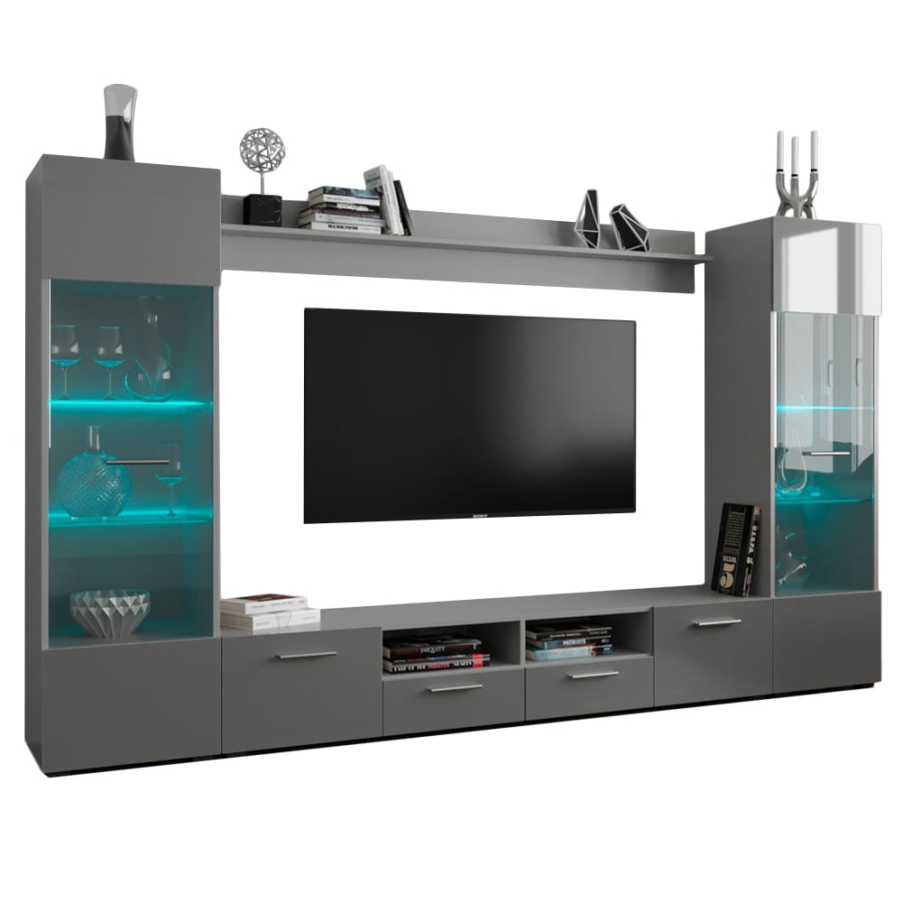 Modica Modern 102" Wide Entertainment Center Wall Unit with LED Lights ...