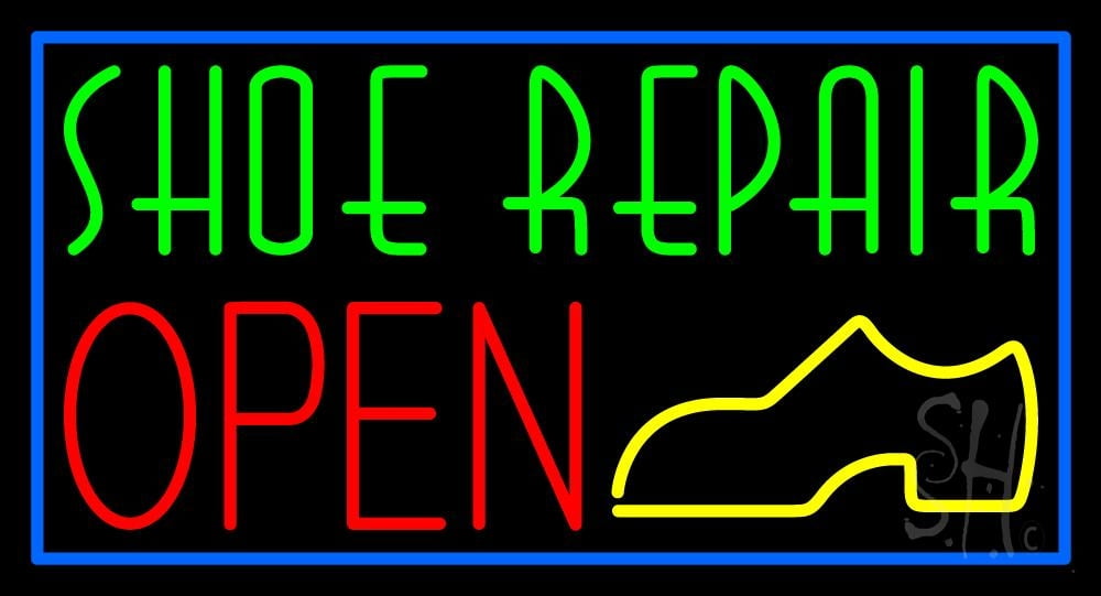 Green Shoe Repair Open With Border LED Neon Sign 13 x 24 - inches ...