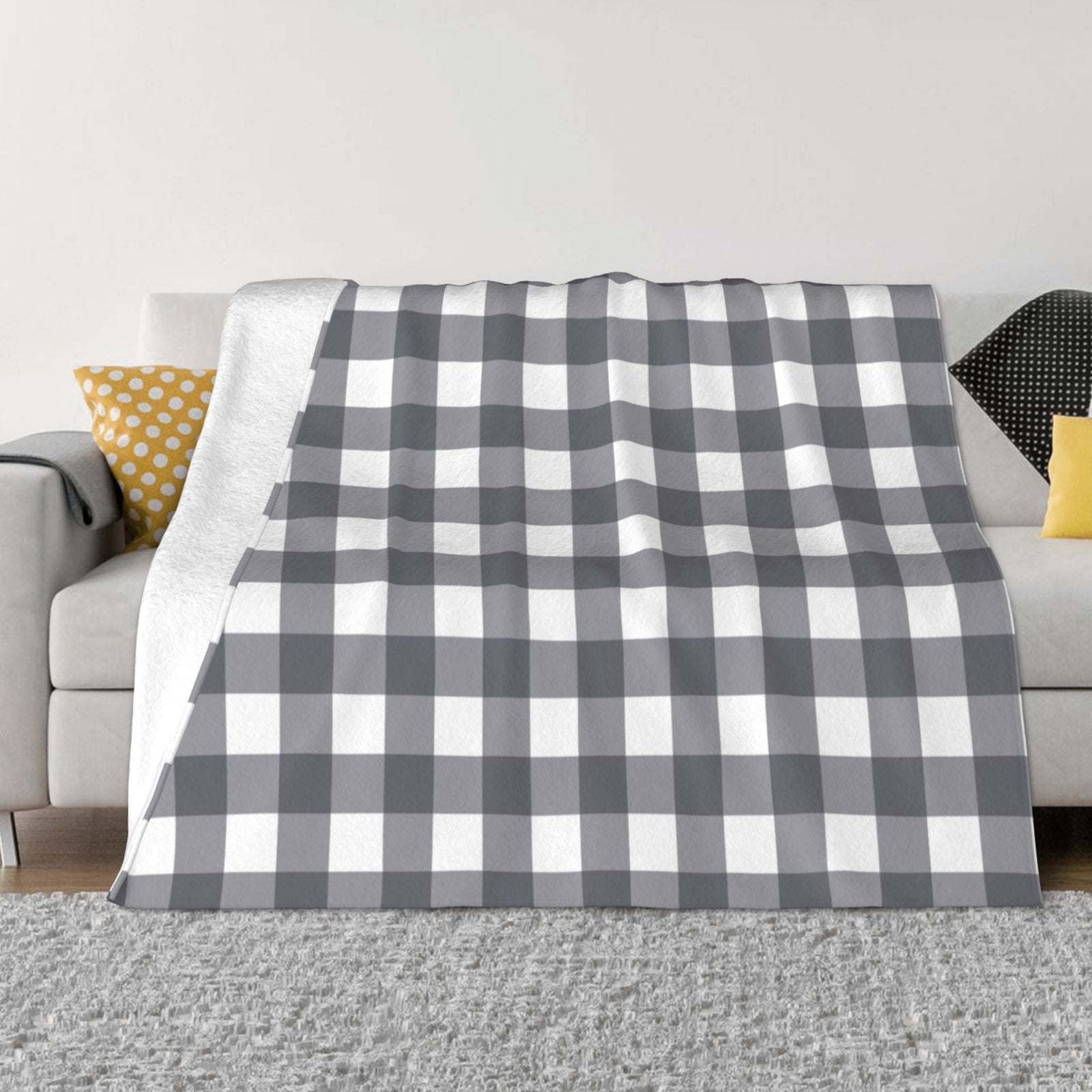 XMXT Throw Blanket, Grey Check Print Machine Washable Blankets for Sofa ...