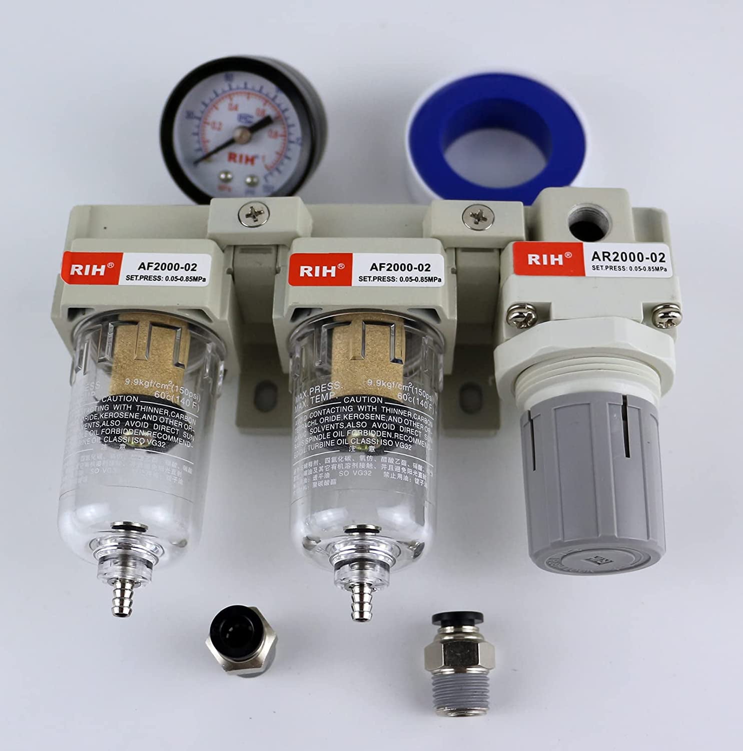 Buy RIH Pneumatics 1/4 NPT Compressed Air Double Filter & Regulator ...