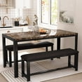 AWQM Kitchen Table Set with 2 Benches, Faux Marble Dining Table and PU ...