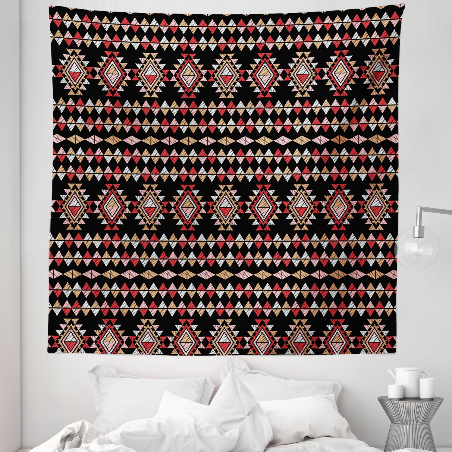 Aztec Tapestry, Sketch Triangles in Patchwork Folk Art Style in Vivid ...