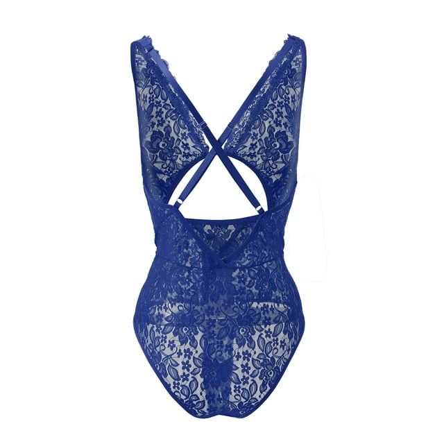 Women Lingerie Deep V Teddy Bodysuit Contrast Sexy Lace One Piece