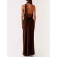 Brown Silk Halter Neck Maxi Dress With Draped Cowl Back Bodycon Fit ...