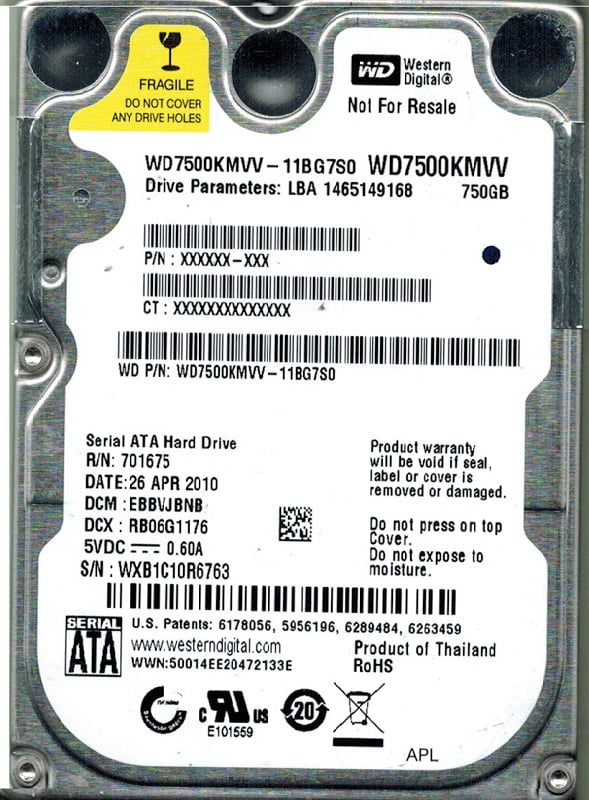 Western Digital WD7500KMVV-11BG7S0 DCM: EBBVJBNB USB 2.0 750GB ...