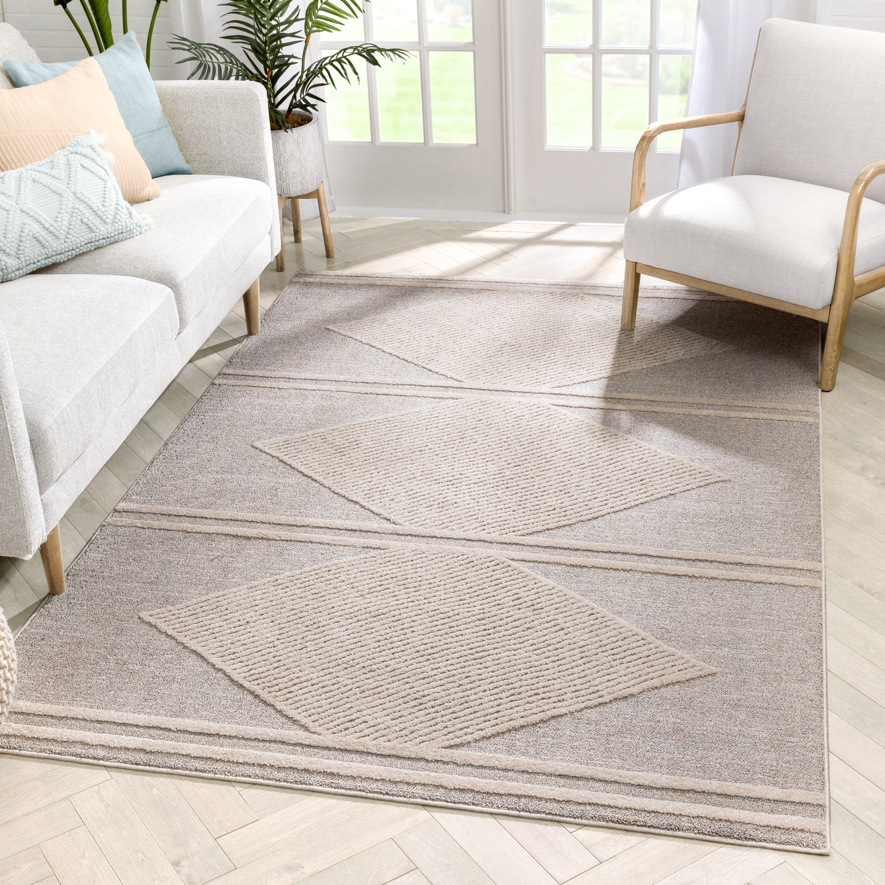 Well Woven Evelle Beige Moroccan Diamond Medallion Area Rug 5x7 (5'3" x ...