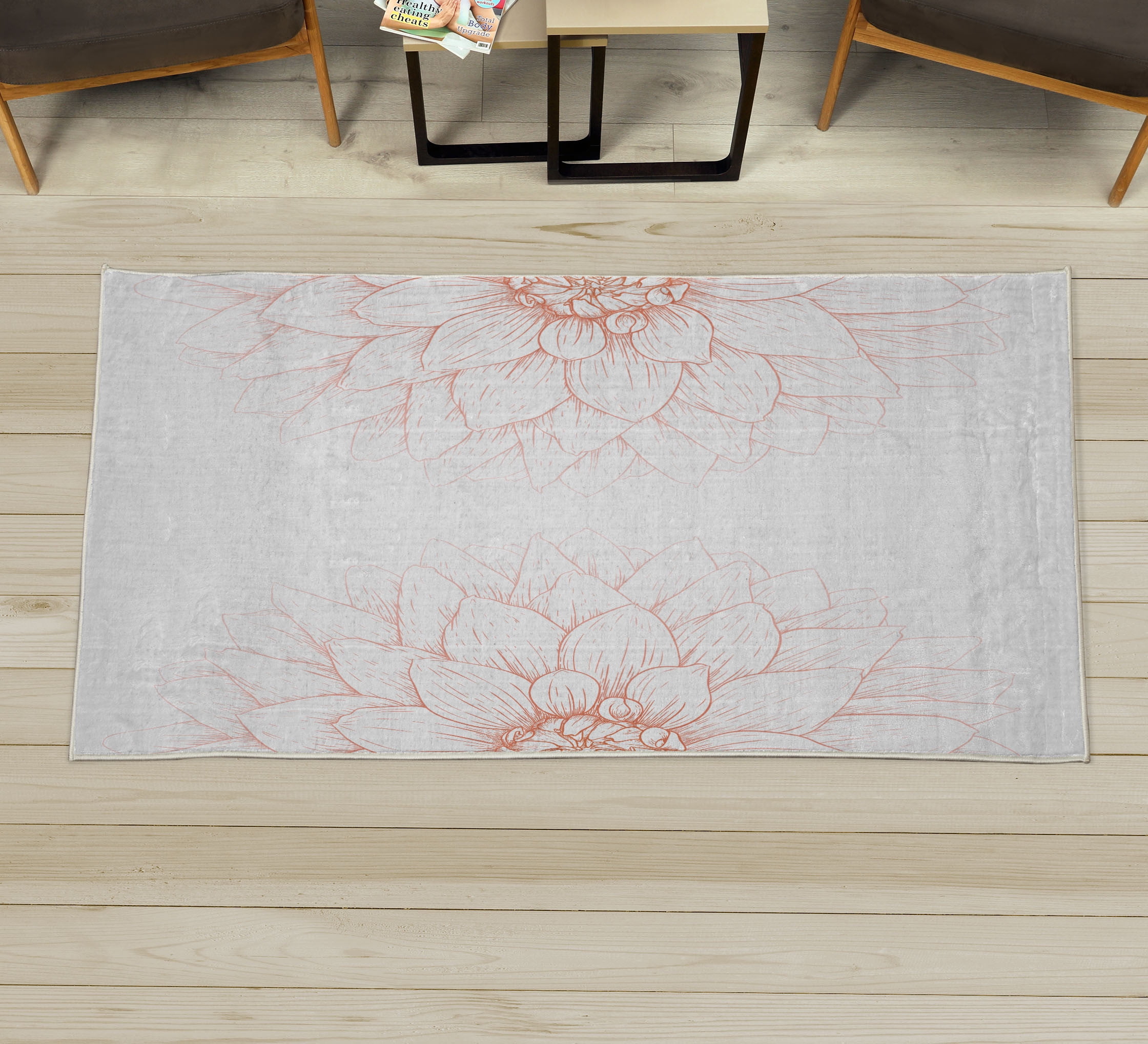 Dahlia Flower Decorative Rug, Simplistic Drawing of Bushy Sunflower ...