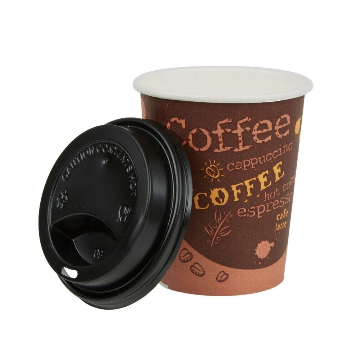 12 oz Disposable Paper Coffee Cafe Cups W/ Plastic Dome Lids with Hole ...