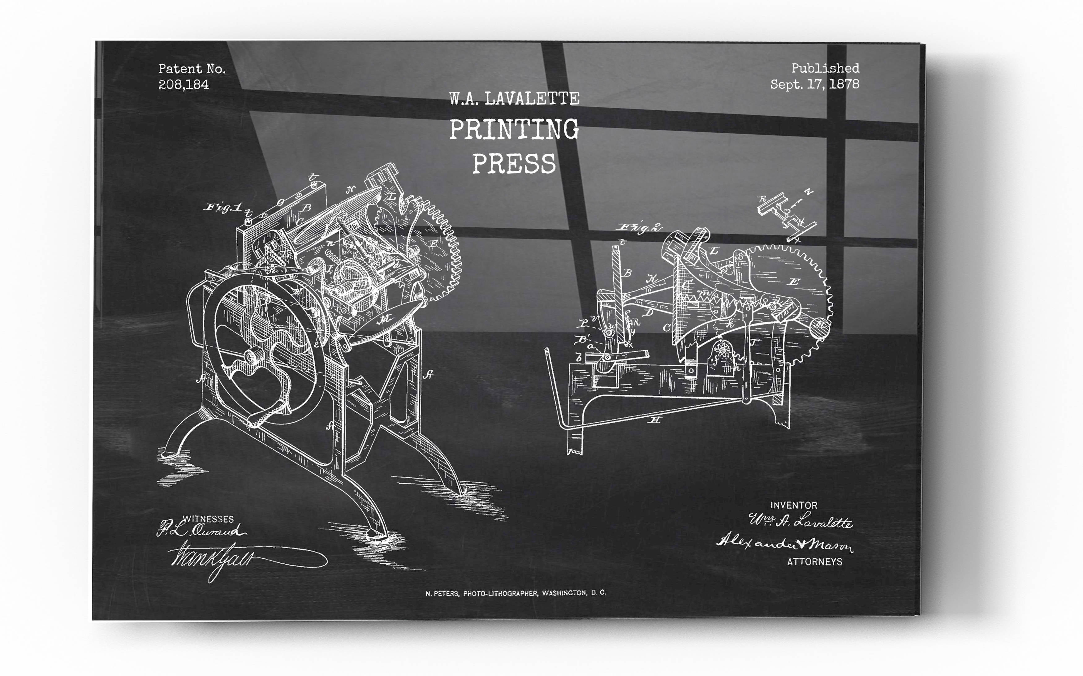 Epic Art 'Printing Press Blueprint Patent Chalkboard' Acrylic Glass ...